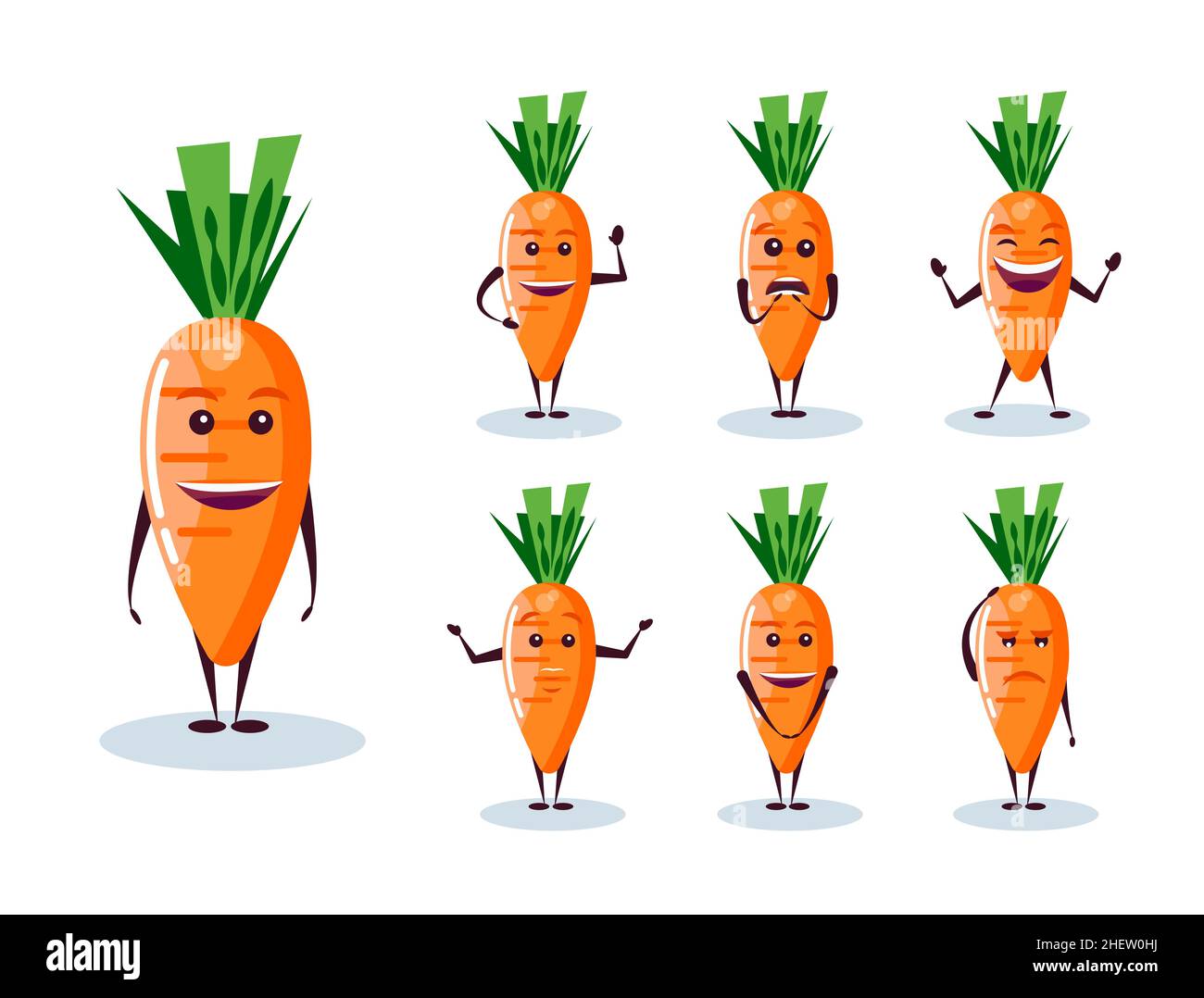 Set of carrots - character and emotions. Anthropomorphic hero. Vector ...