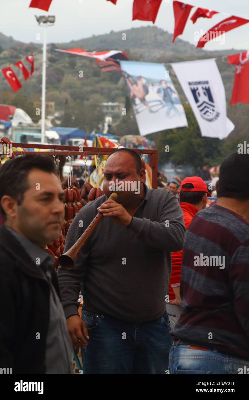Bodrum, Turkey - 19 March 2017: Traditional camel wrestling is very ...