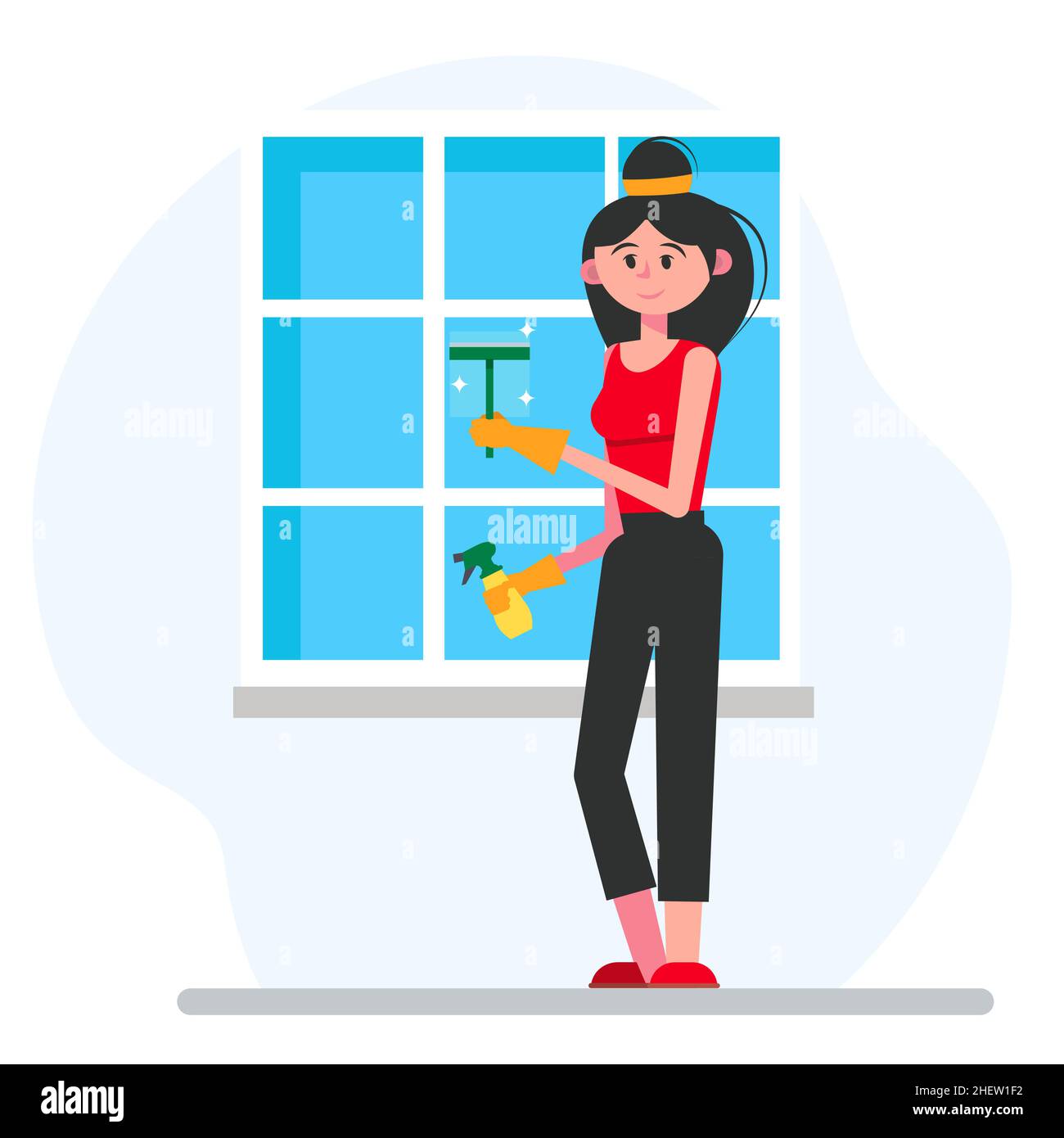 Woman making window cleaning. Vector illustration in flat style Stock ...