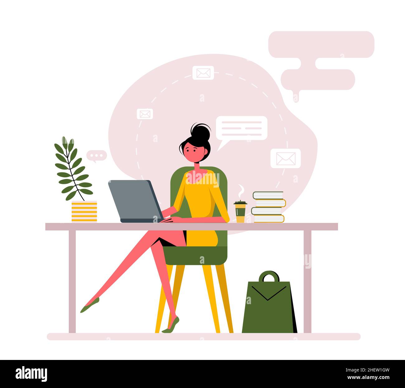 Working concept, Beautiful woman working in the office. Cute vector ...