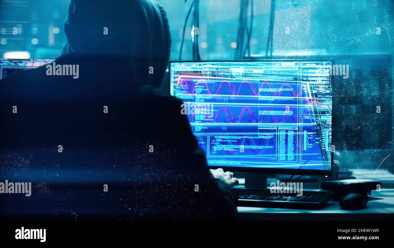 Hacker programing in technology enviroment with cyber icons and symbols ...