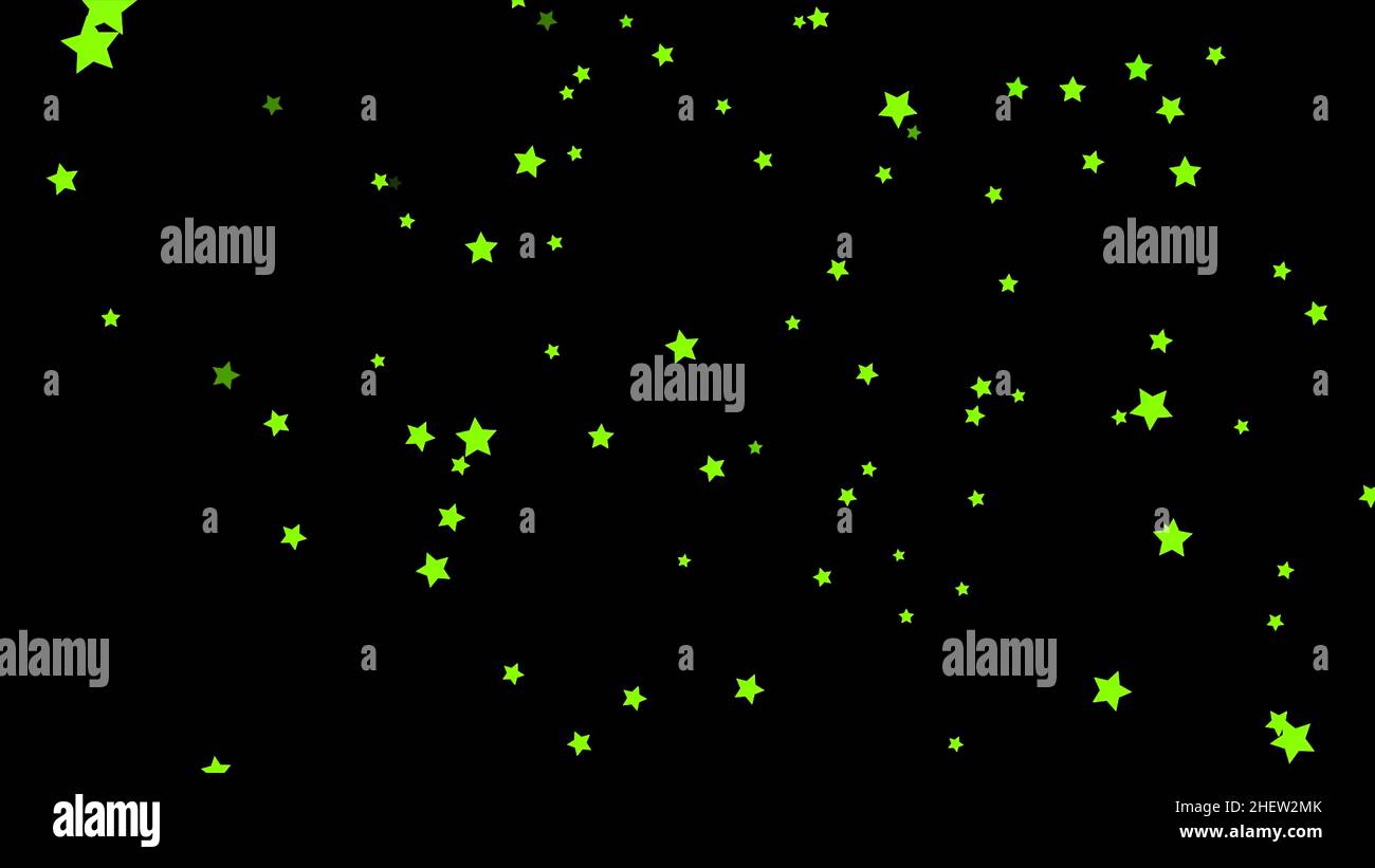 Animation of abstract, green, five-pointed, green, colorful stars ...
