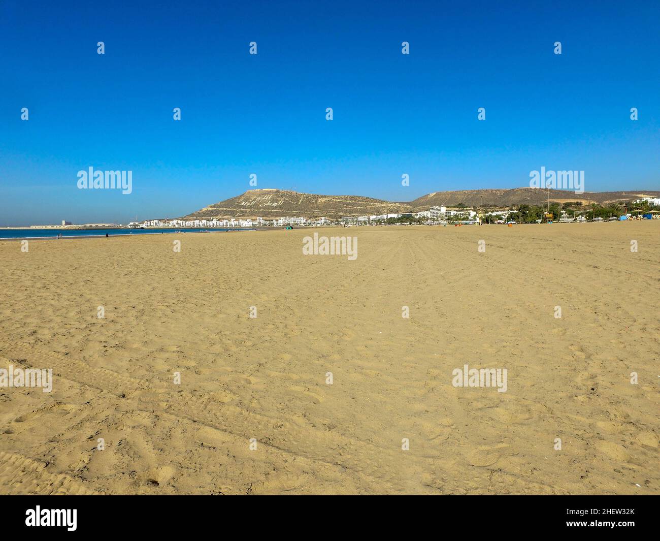 Beach photo taken in Agadir in Morocco in the background you can can ...
