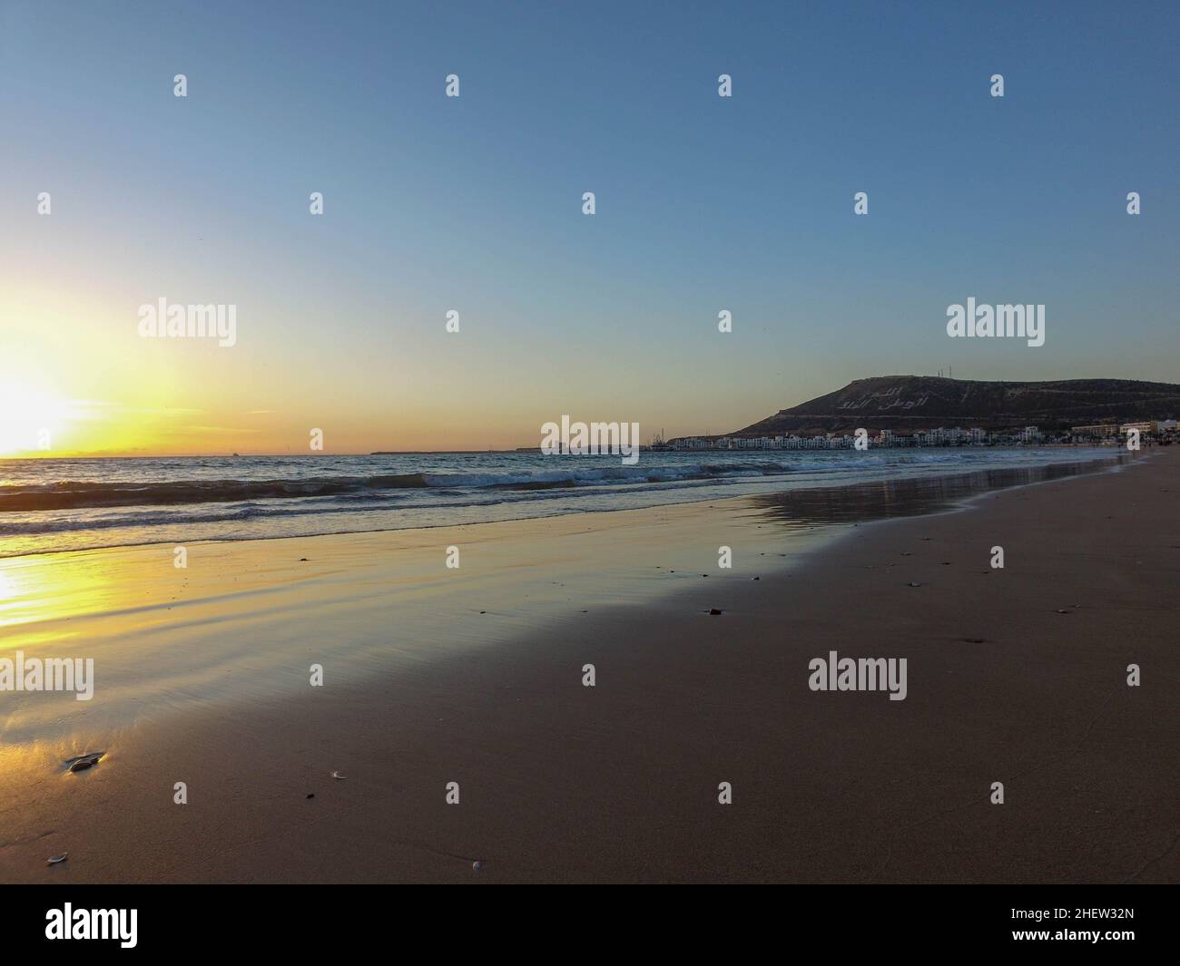 Beach photo taken in Agadir in Morocco in the background you can can ...