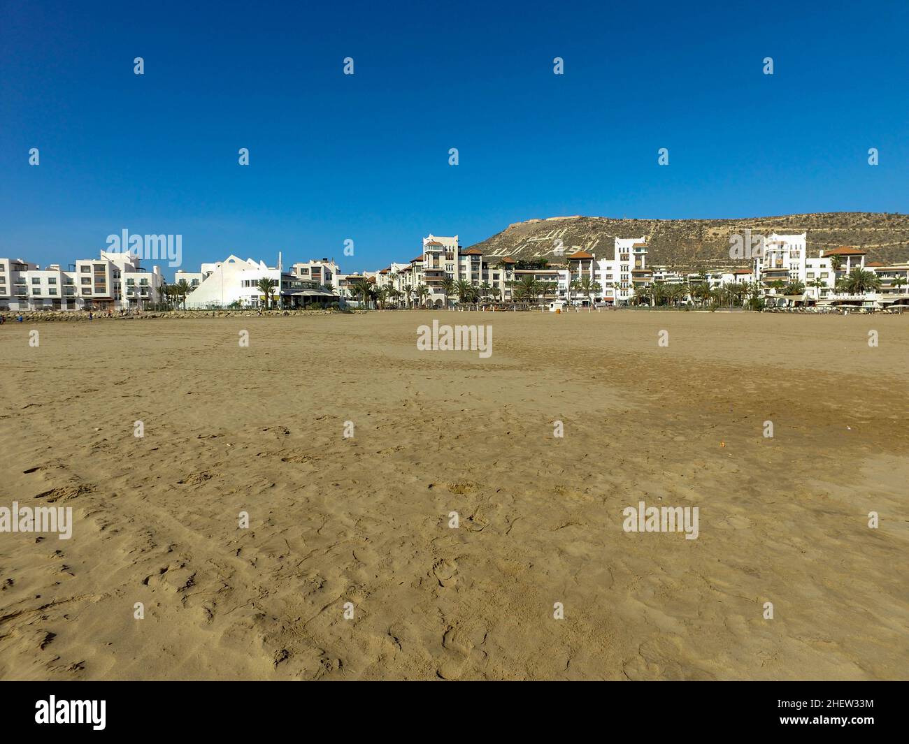 Beach photo taken in Agadir in Morocco in the background you can can ...
