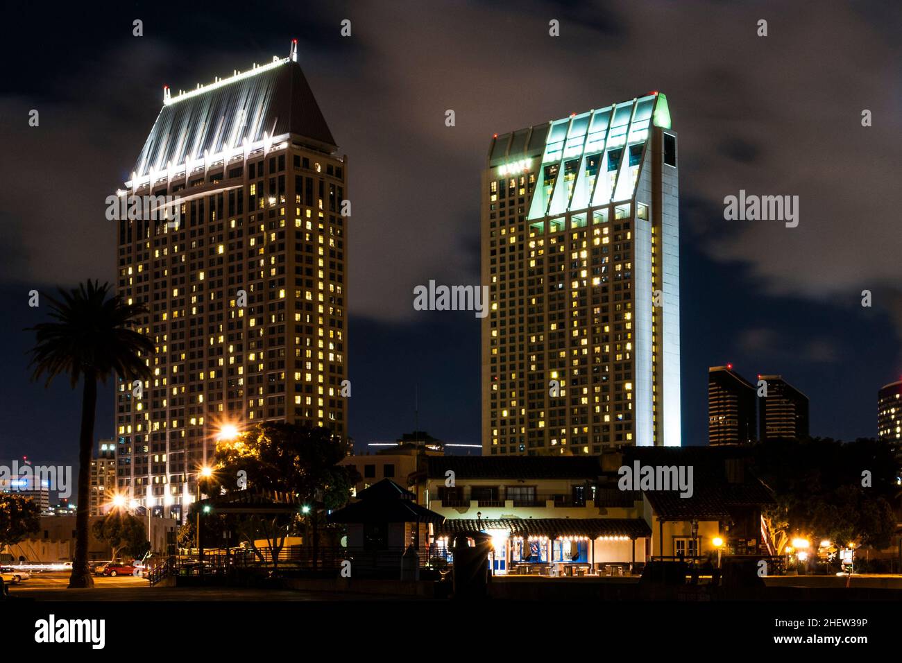 Two Skyscaper at night in San Diego Stock Photo - Alamy