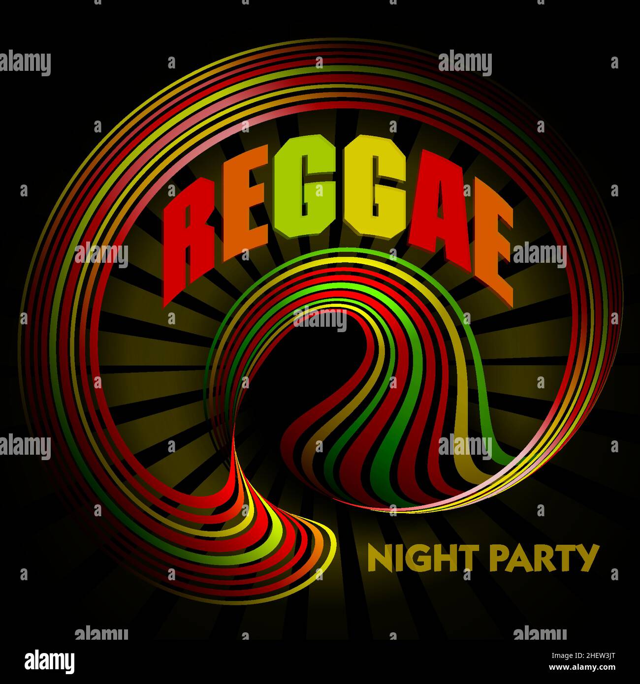 Abstract Reggae night party banner or flyer template with round tape ...