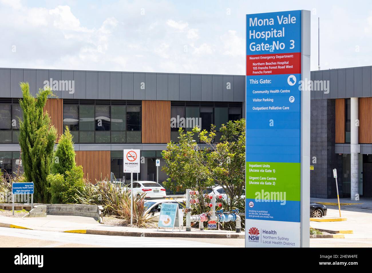 Mona Vale Hospital building and entrance signage, Sydney northern ...