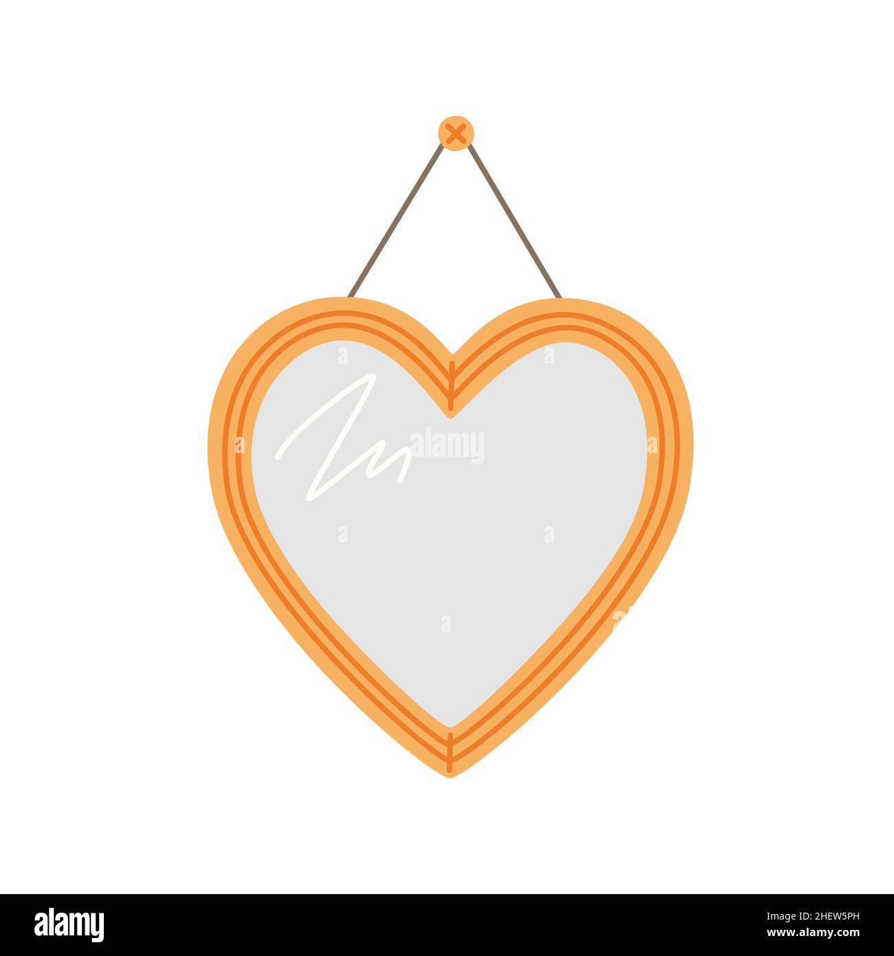 Wall heart-shaped mirror with golden frame. Vector flat illustration ...