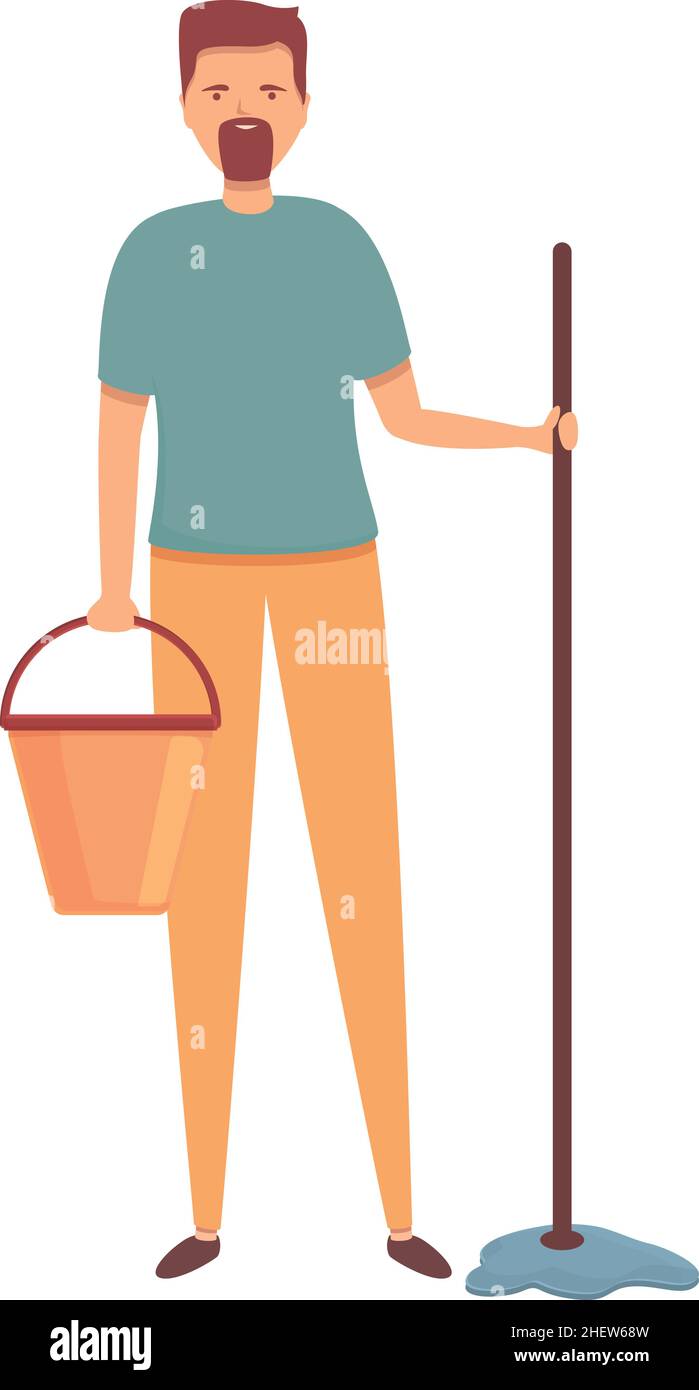 Cleaning floor mop icon cartoon vector. Household person. Cleaner ...