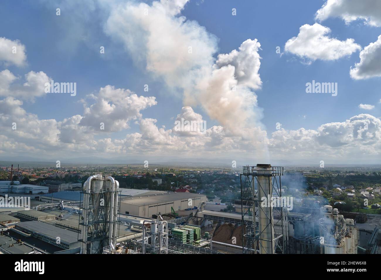 Aerial view of oil and gas refining petrochemical factory with high ...