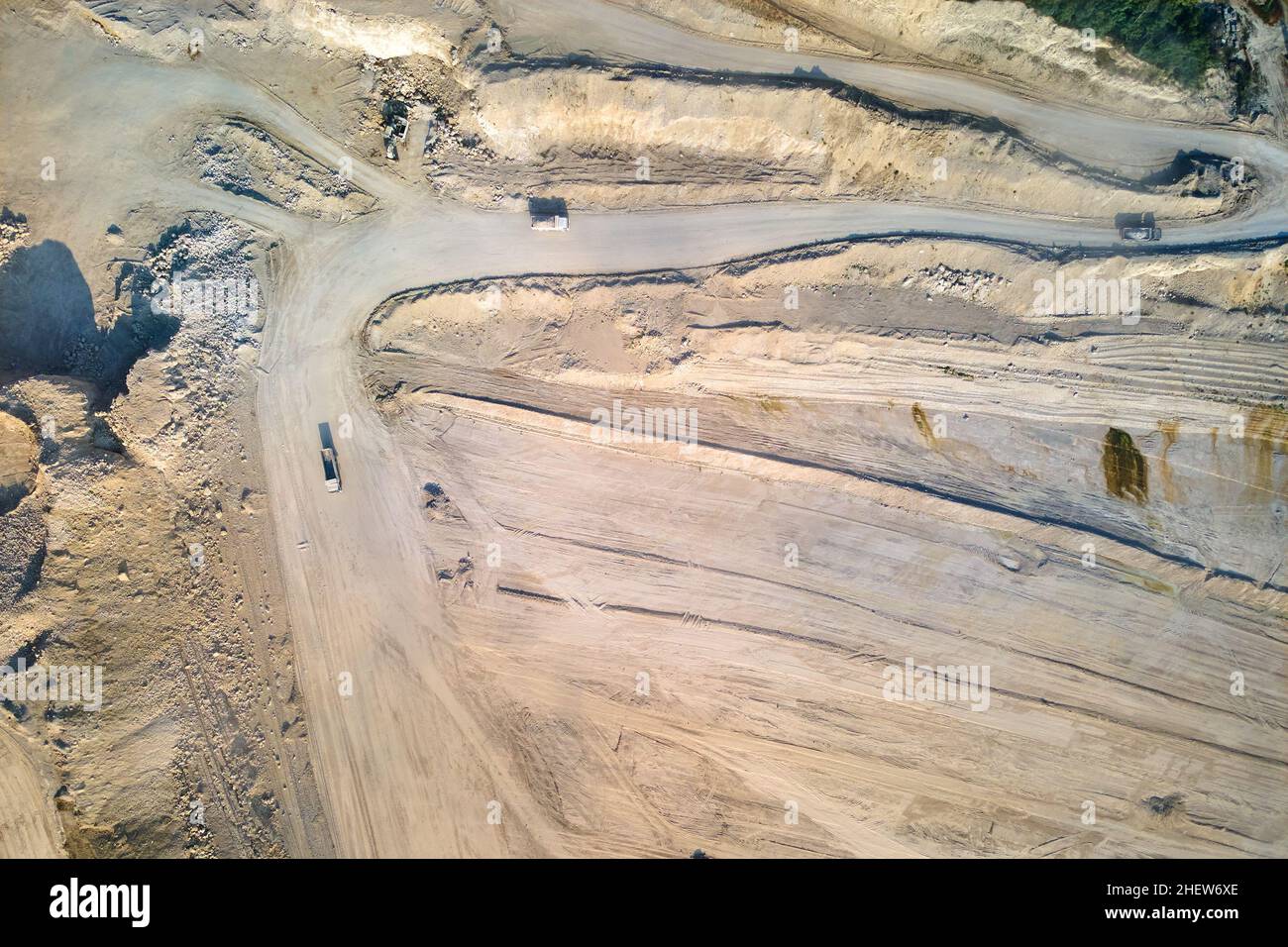 Aerial view of open pit mining of limestone materials for construction ...