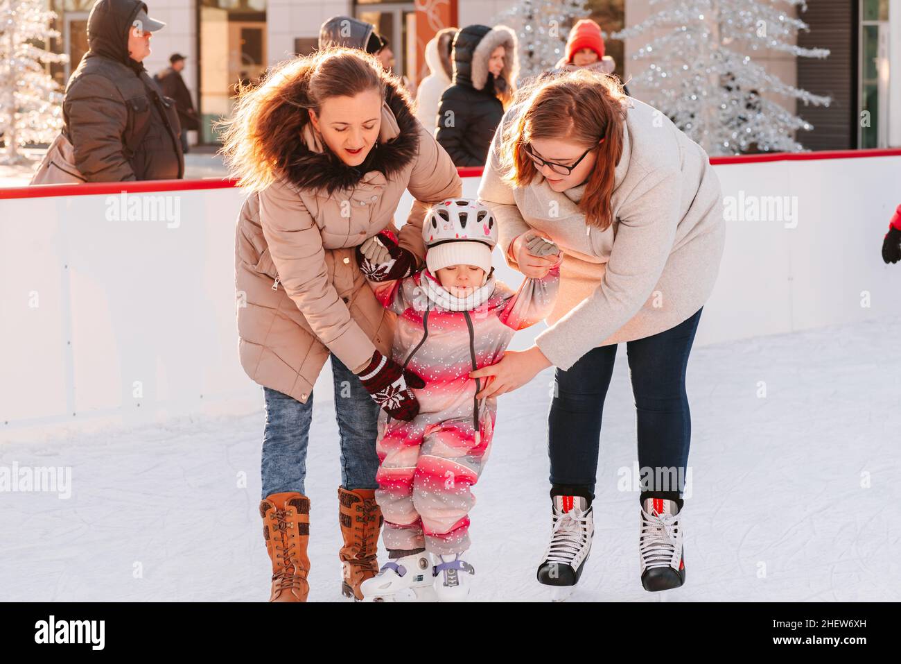 Slovakia.Bratislava.05.01.2020.Outdoor.Winter sport.People ice skating ...
