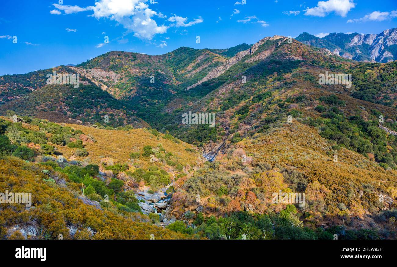 scenic landscape in Sequoia national park with river Kaweah Stock Photo ...