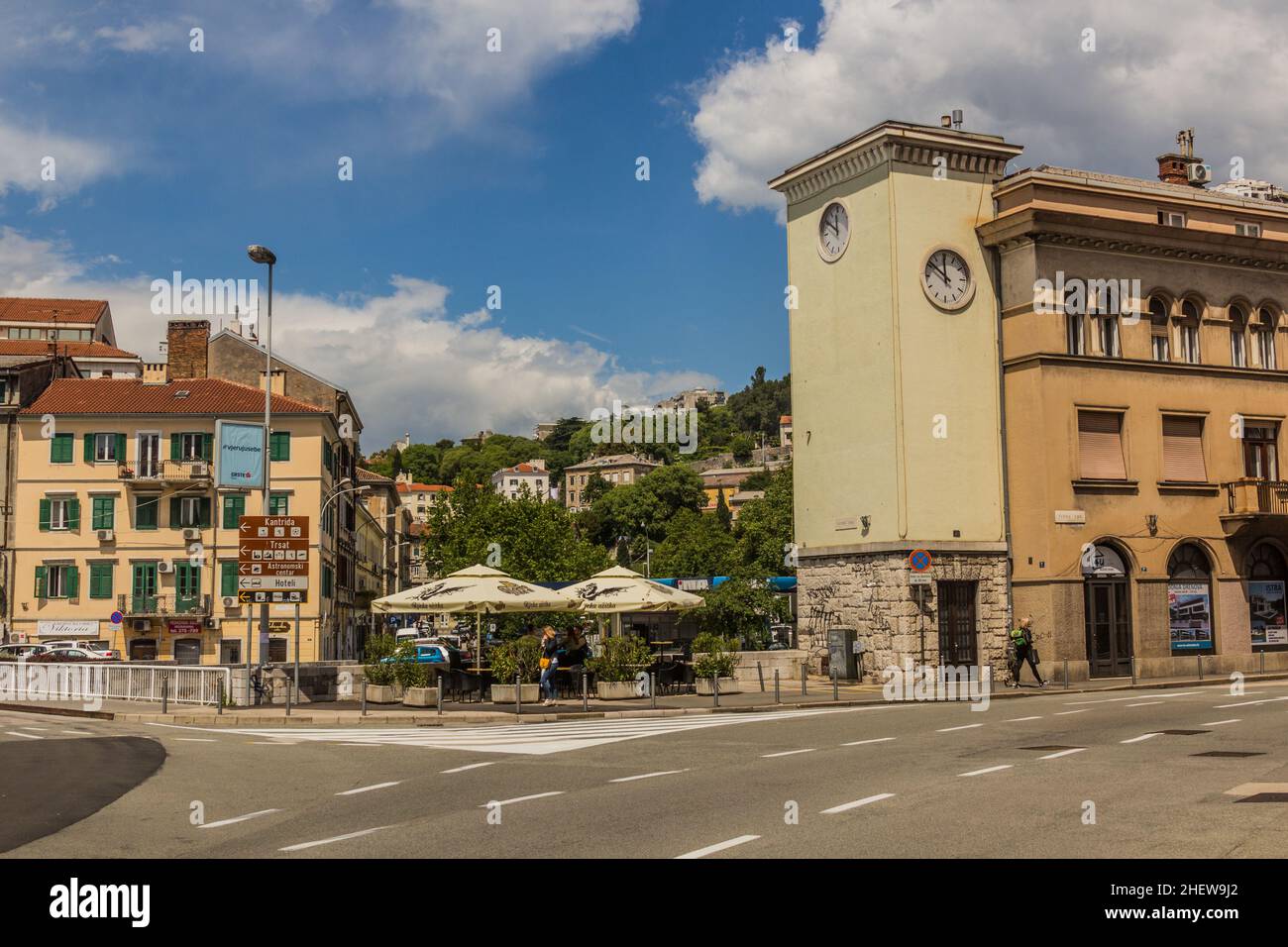 RIJEKA, CROATIA - MAY 23, 2019: Building with a clock tower at Titov ...
