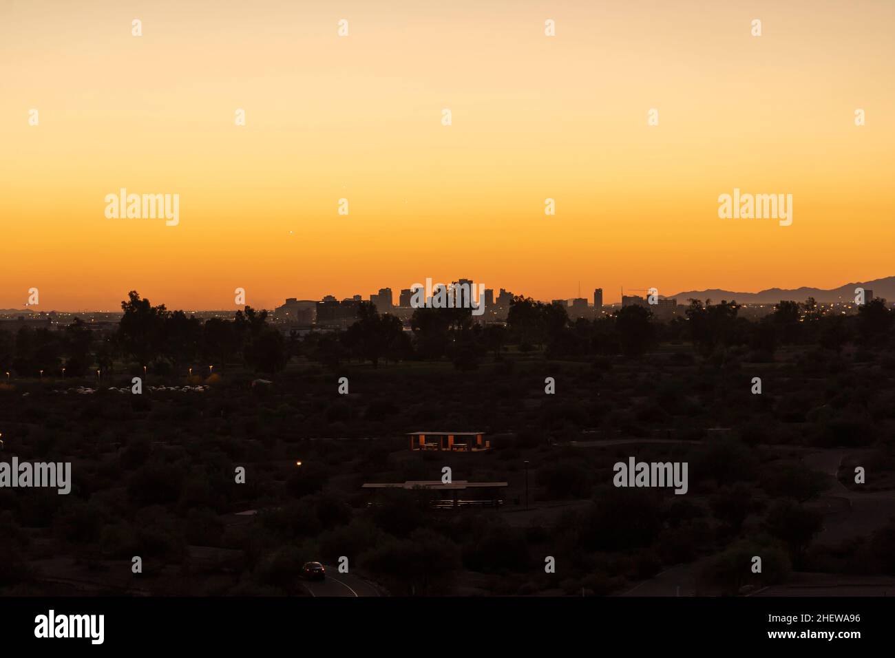 The view of sunset in Phoenix from Papago Park in Phoenix, Arizona ...