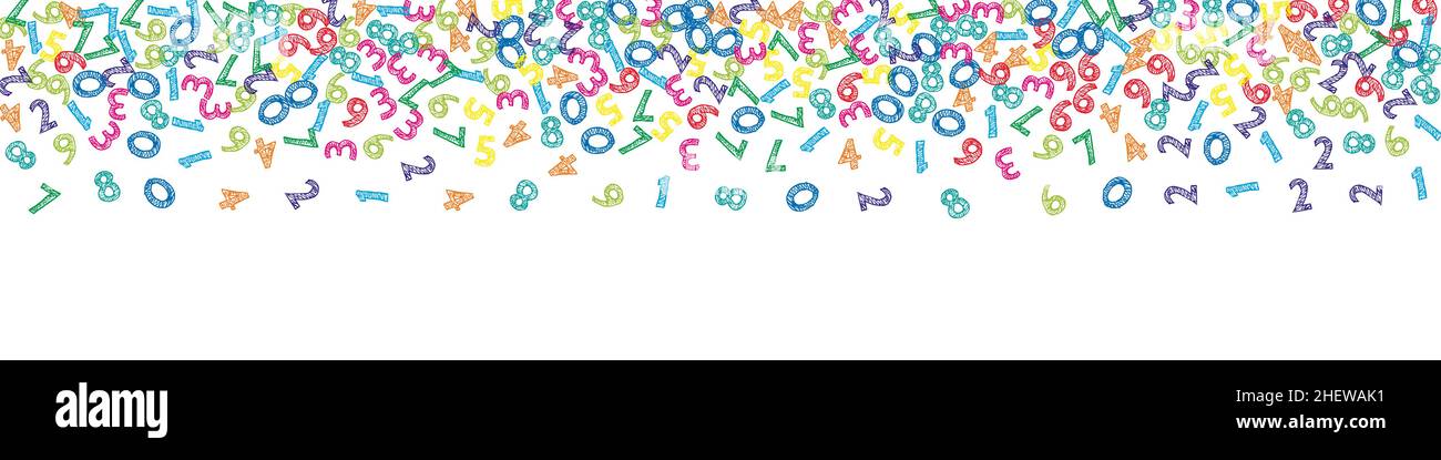Falling colorful sketch numbers. Math study concept with flying digits ...