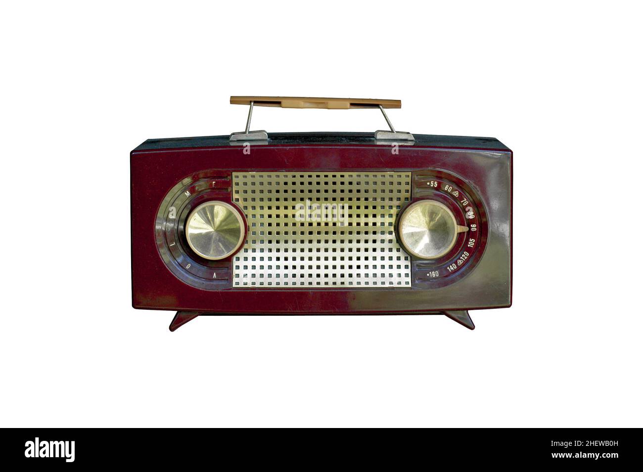 Vintage on the go battery operated radio with a handle Stock Photo - Alamy