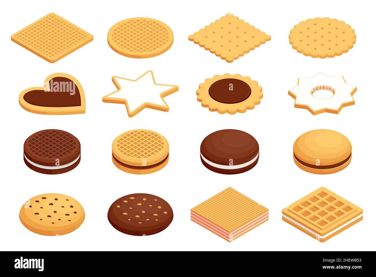 Isometric different cookies on white background. Tasty cookies, Oatmeal ...
