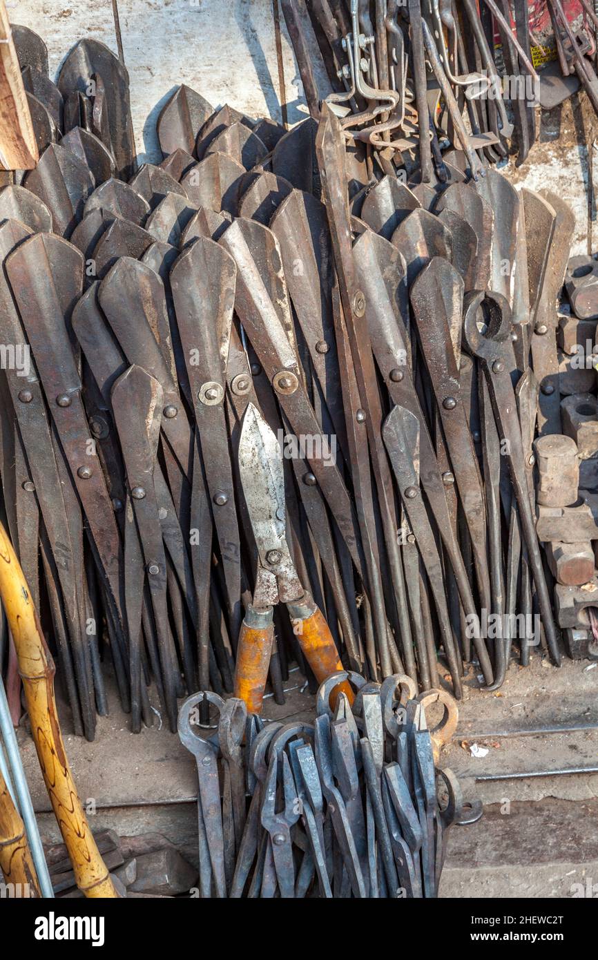 detail of handmade tools at the street in old Delhi, Chawri Bazaar ...