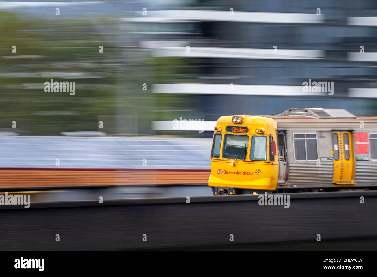 Commuter train on inner-city line, Brisbane, Queensland, Australia ...