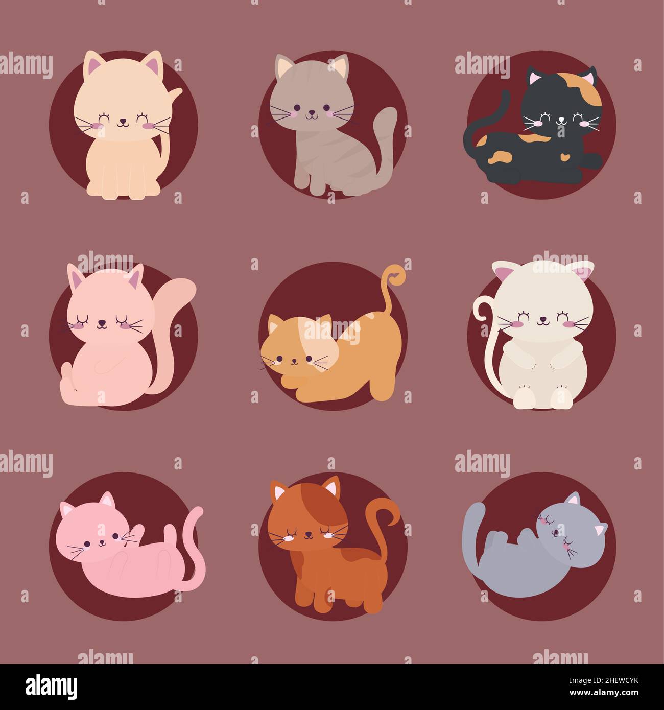 nine cute cats Stock Vector Image & Art - Alamy