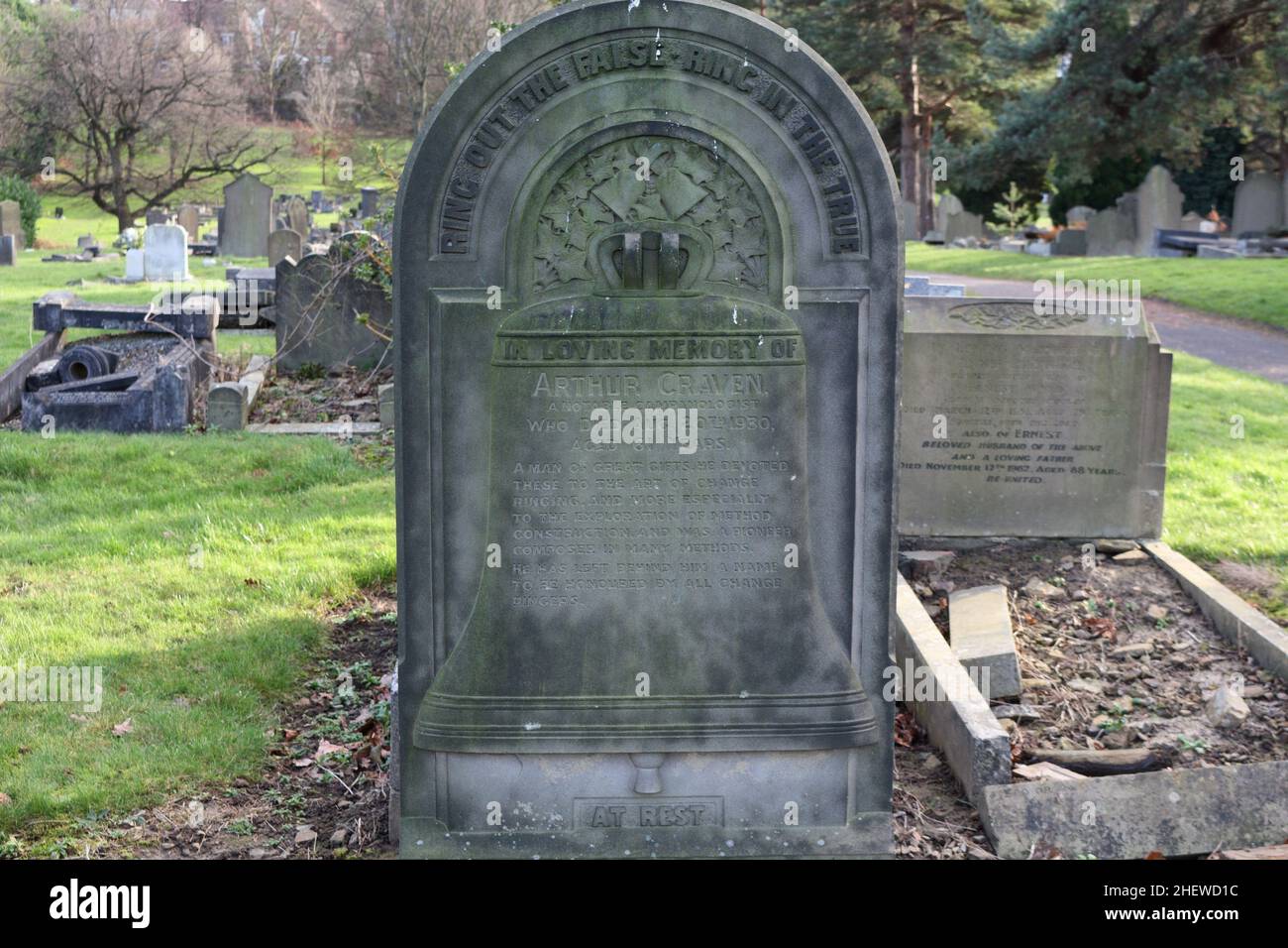 Memorial grave headstone of Arthur Craven, in Abbey Lane cemetery ...