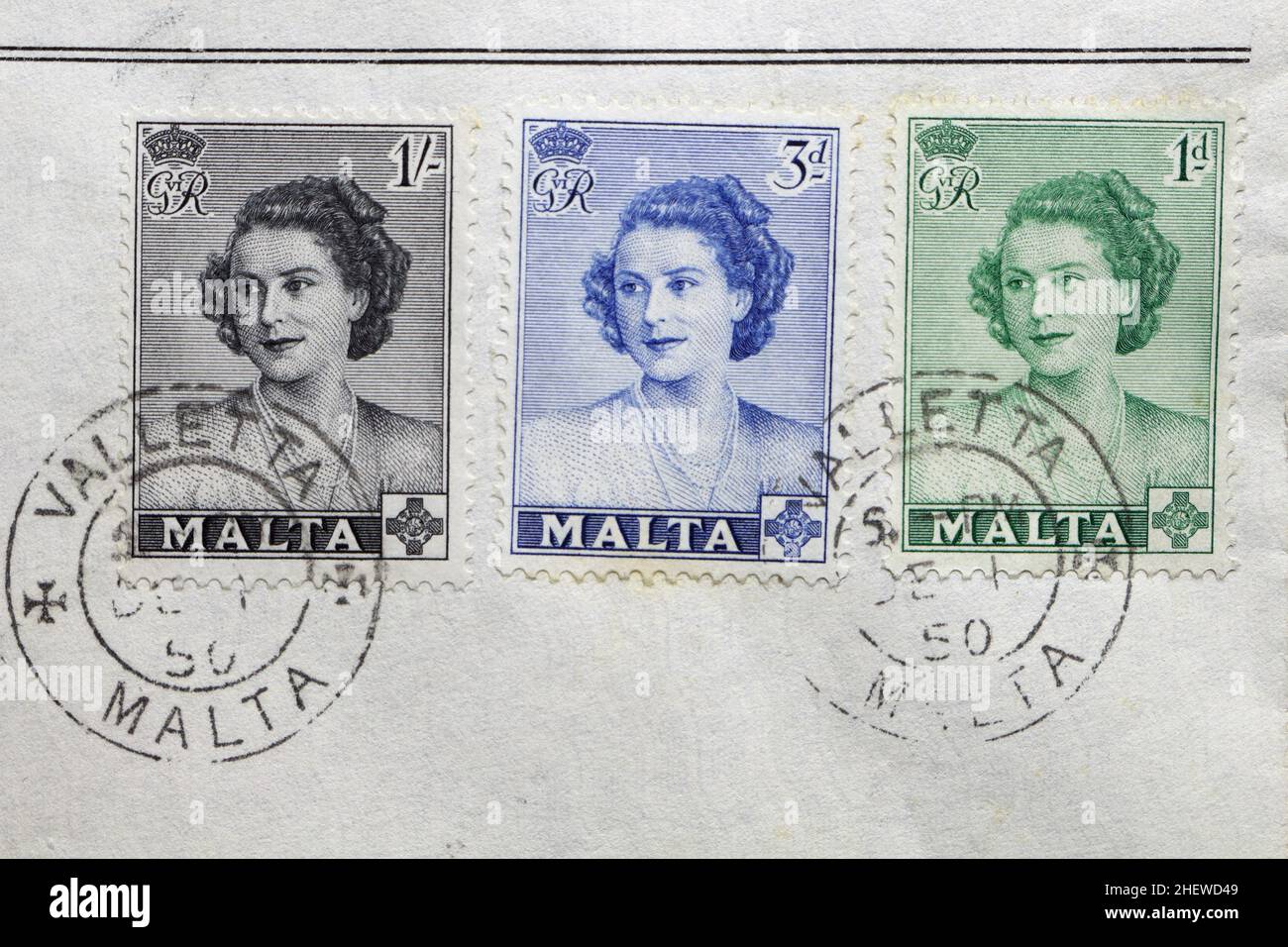 First day issue. Malta postage stamps featuring Princess Elizabeth in ...