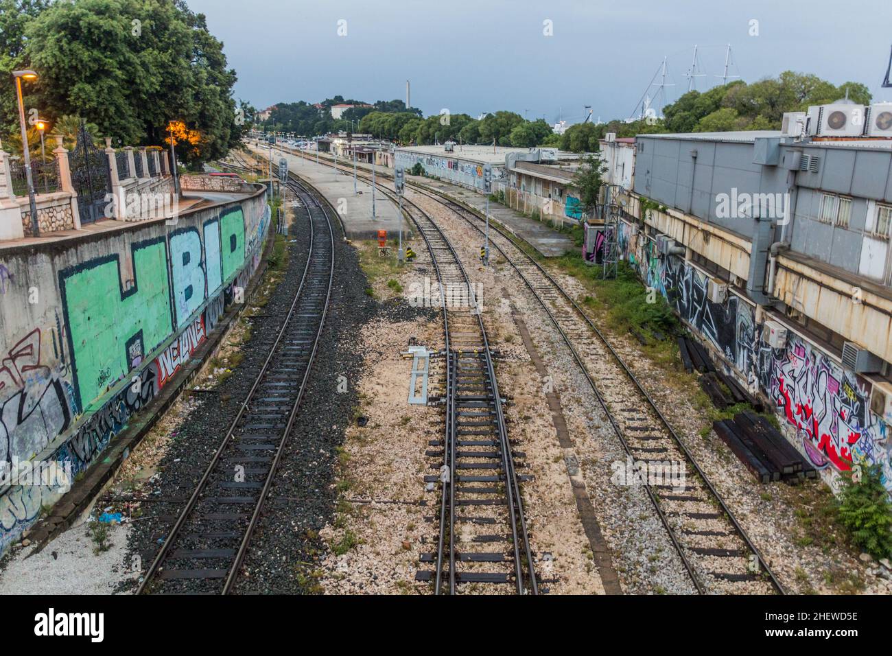 SPLIT, CROATIA - MAY 26, 2019: Railway tracks in Split, Croatia Stock ...