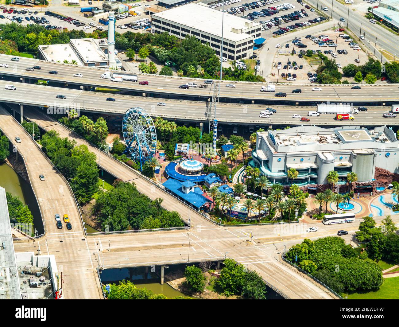 aerial of modern highway, bridges and streets in Houston, Texas Stock ...