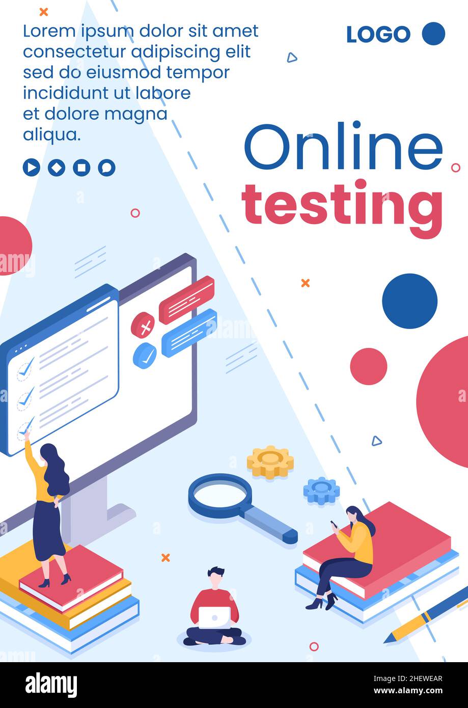 Online Testing Course Flyer Template Flat Design Illustration Editable ...