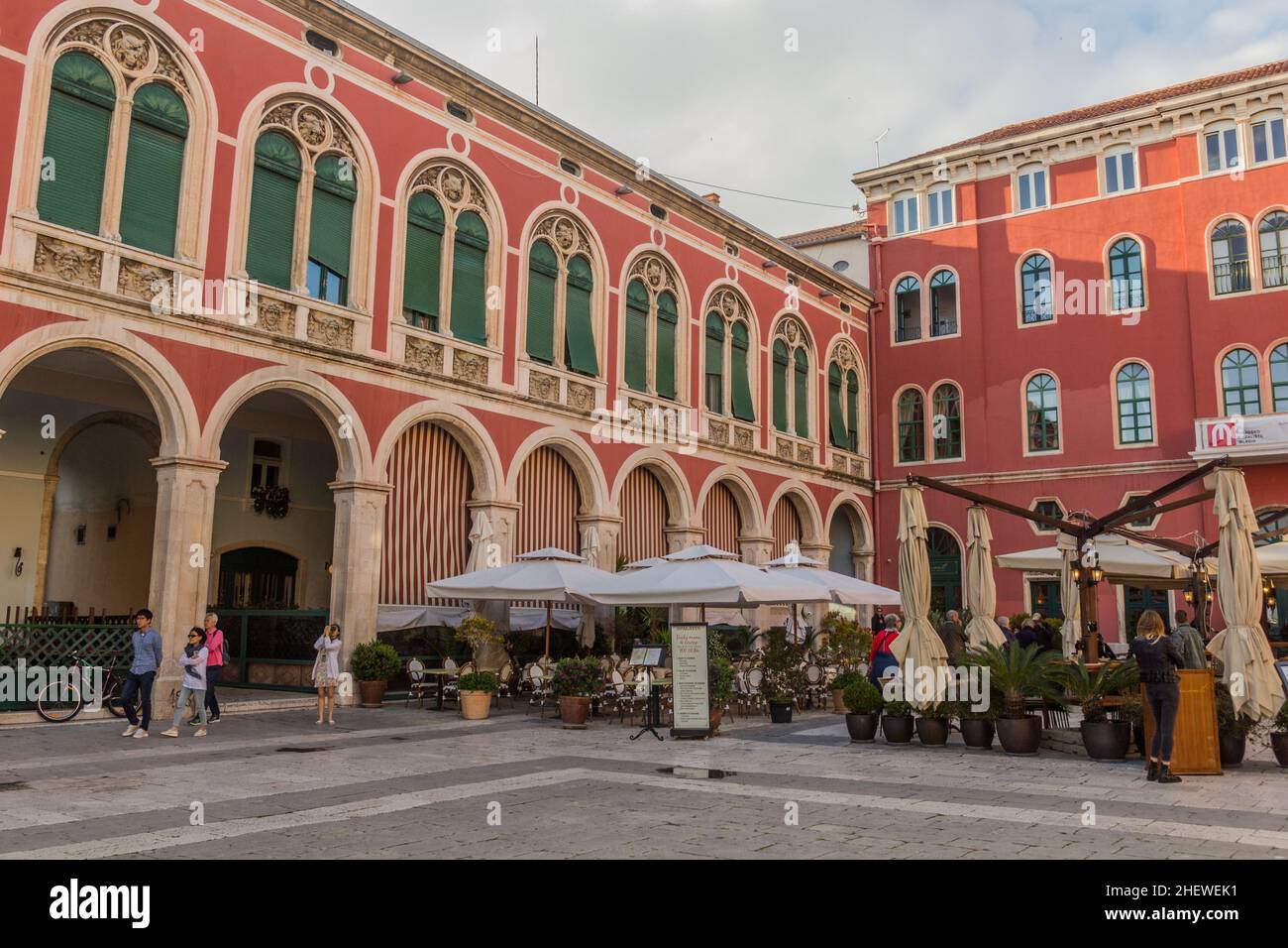 SPLIT, CROATIA - MAY 28, 2019: Arched building at the Republic Square ...