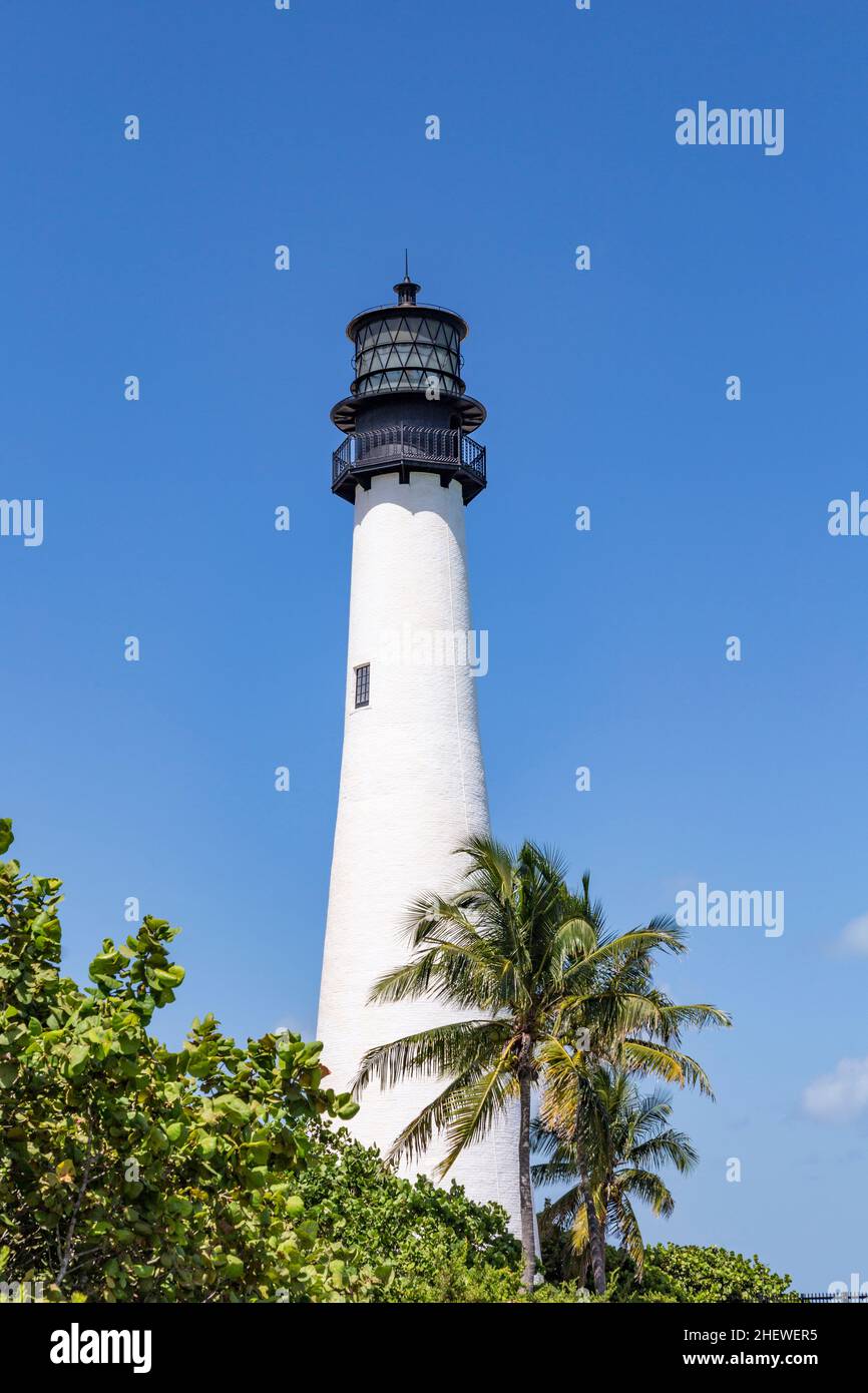 Famous lighthouse at Cape Florida in the south end of Key Biscayne ...