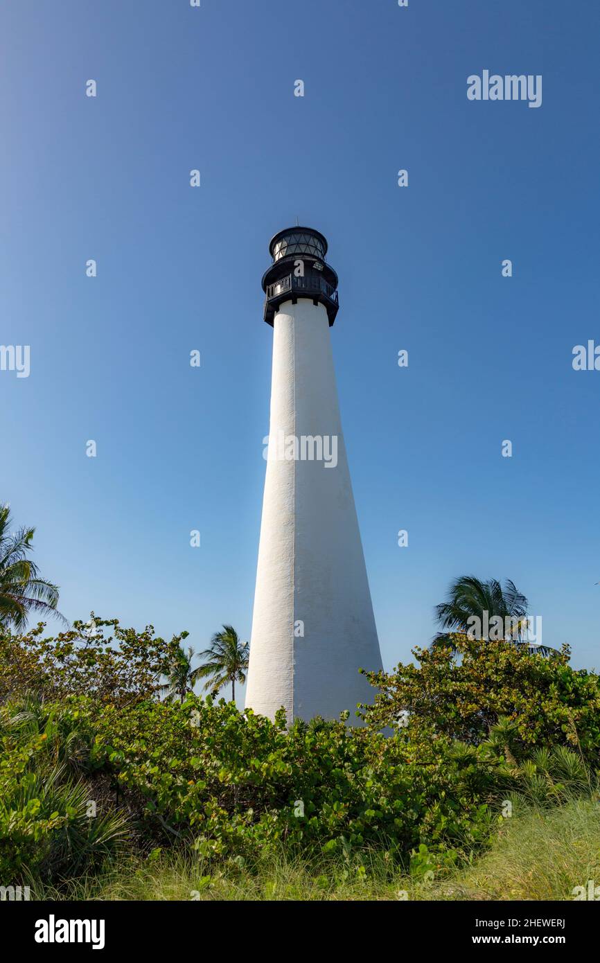 Famous lighthouse at Cape Florida in the south end of Key Biscayne ...