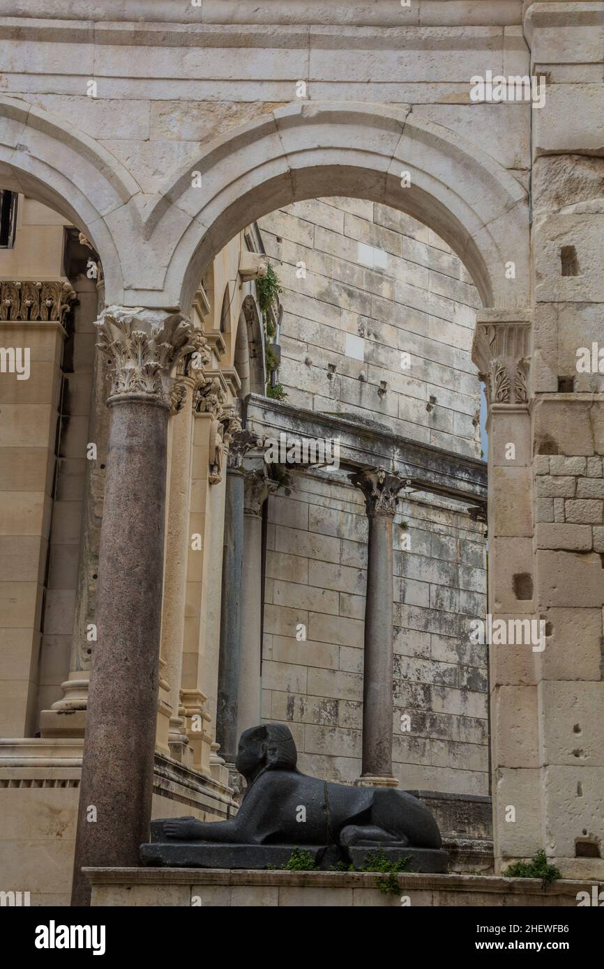 Sphinx at the Peristil, ancient colonnade in Split, Croatia Stock Photo ...