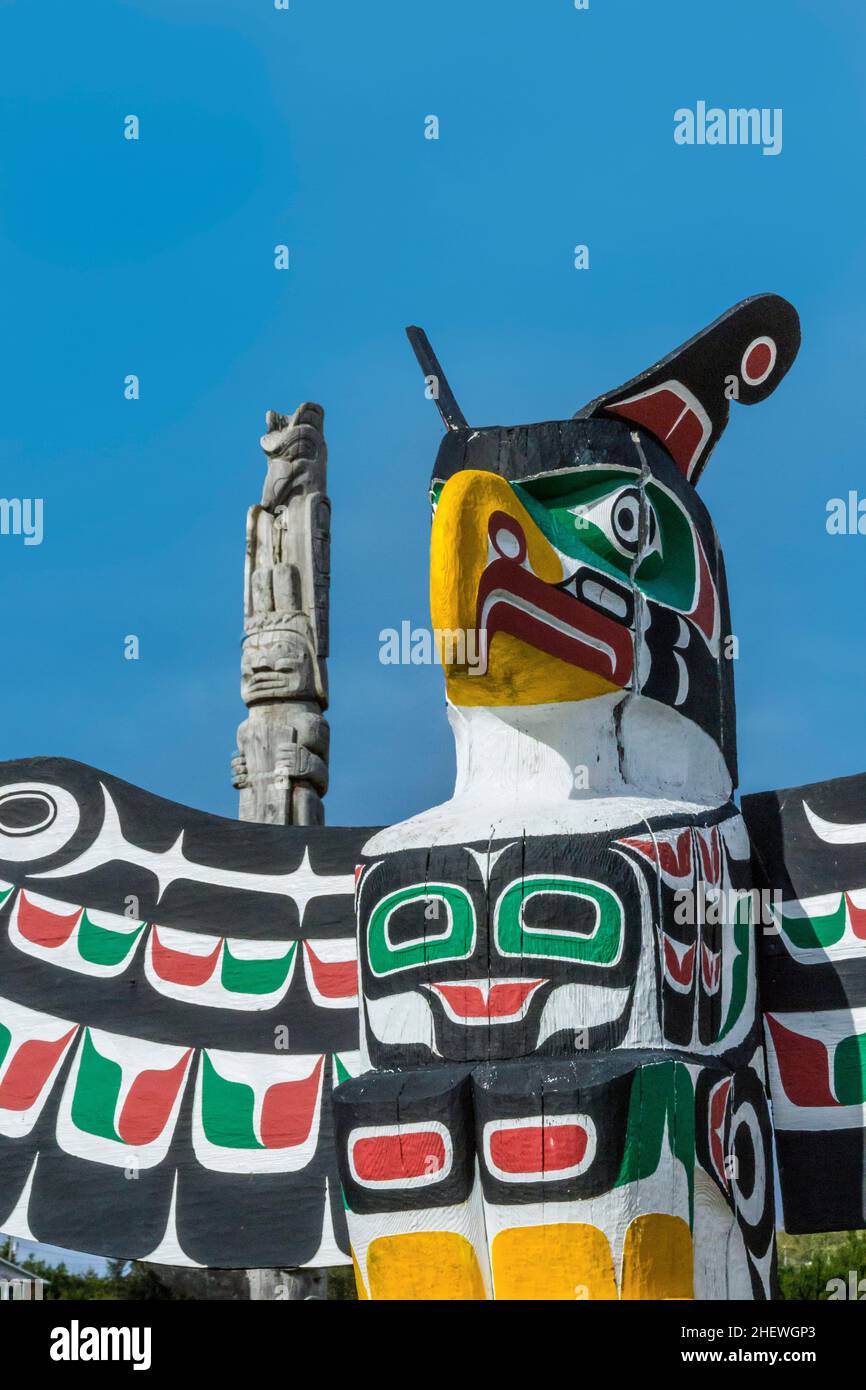 old traditional wooden totem masks in Canada Stock Photo - Alamy