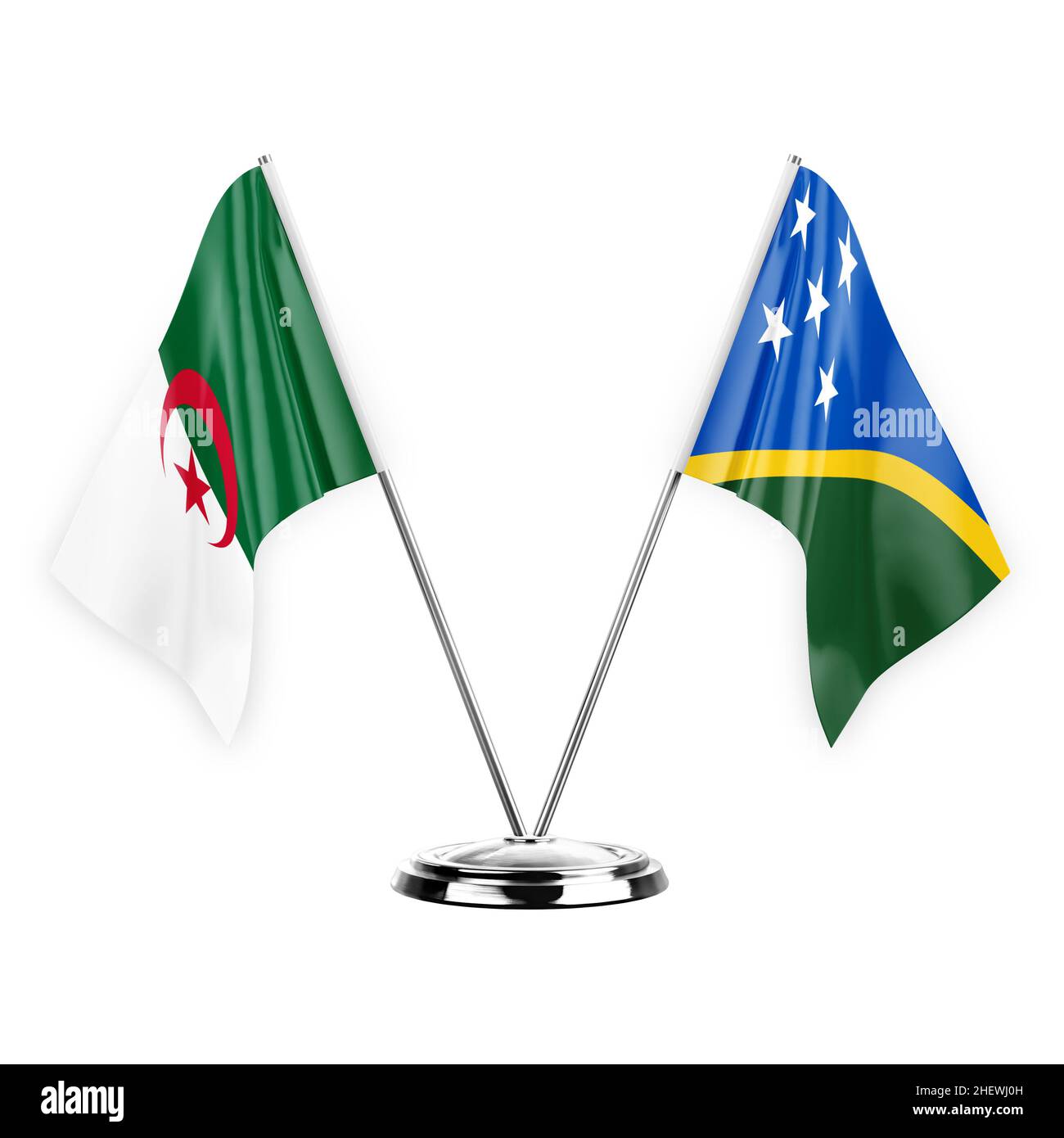 Two table flags isolated on white background 3d illustration, algeria ...