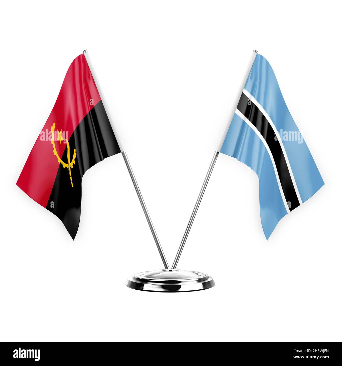 Two table flags isolated on white background 3d illustration, angola ...