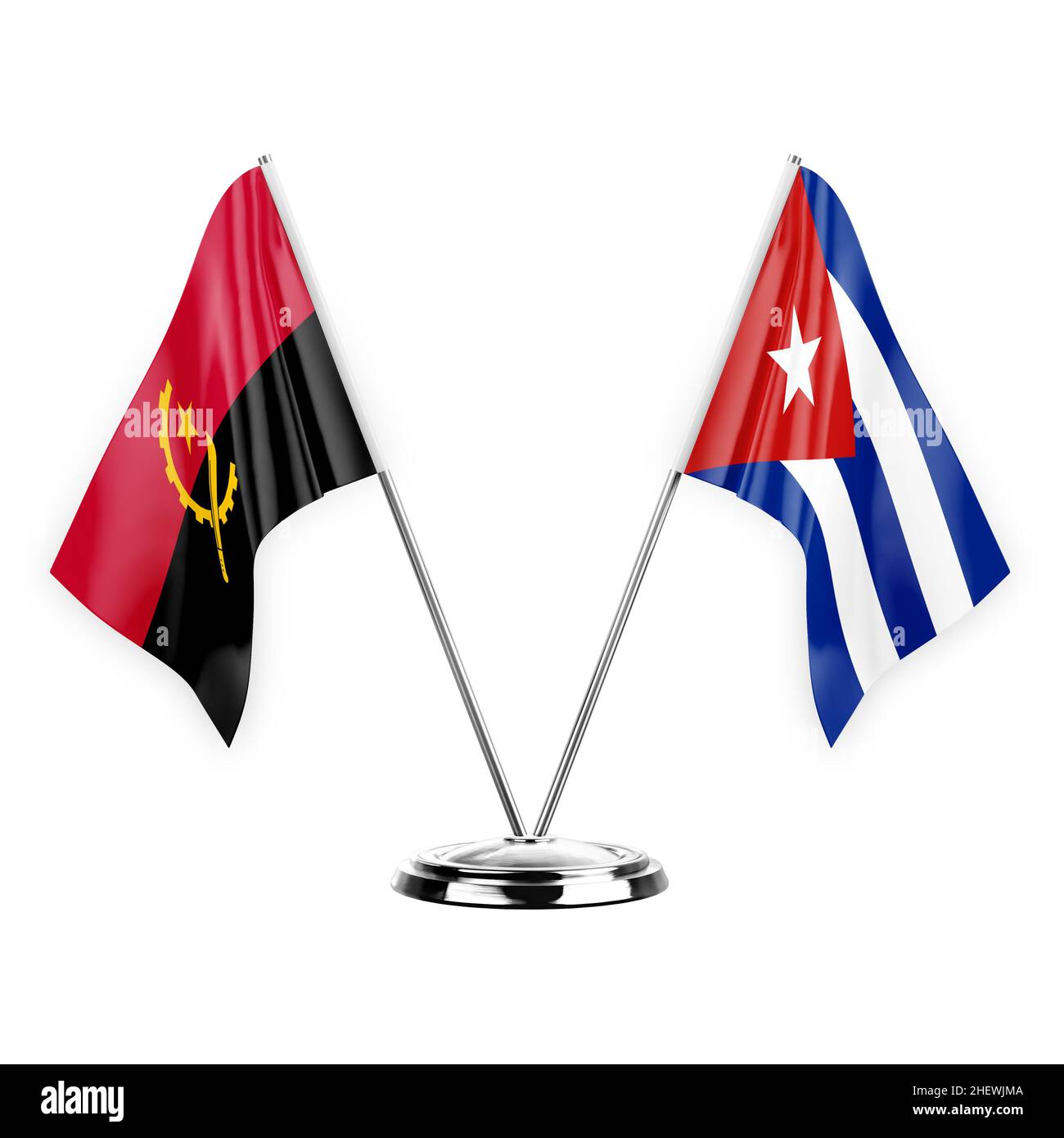 Two table flags isolated on white background 3d illustration, angola ...