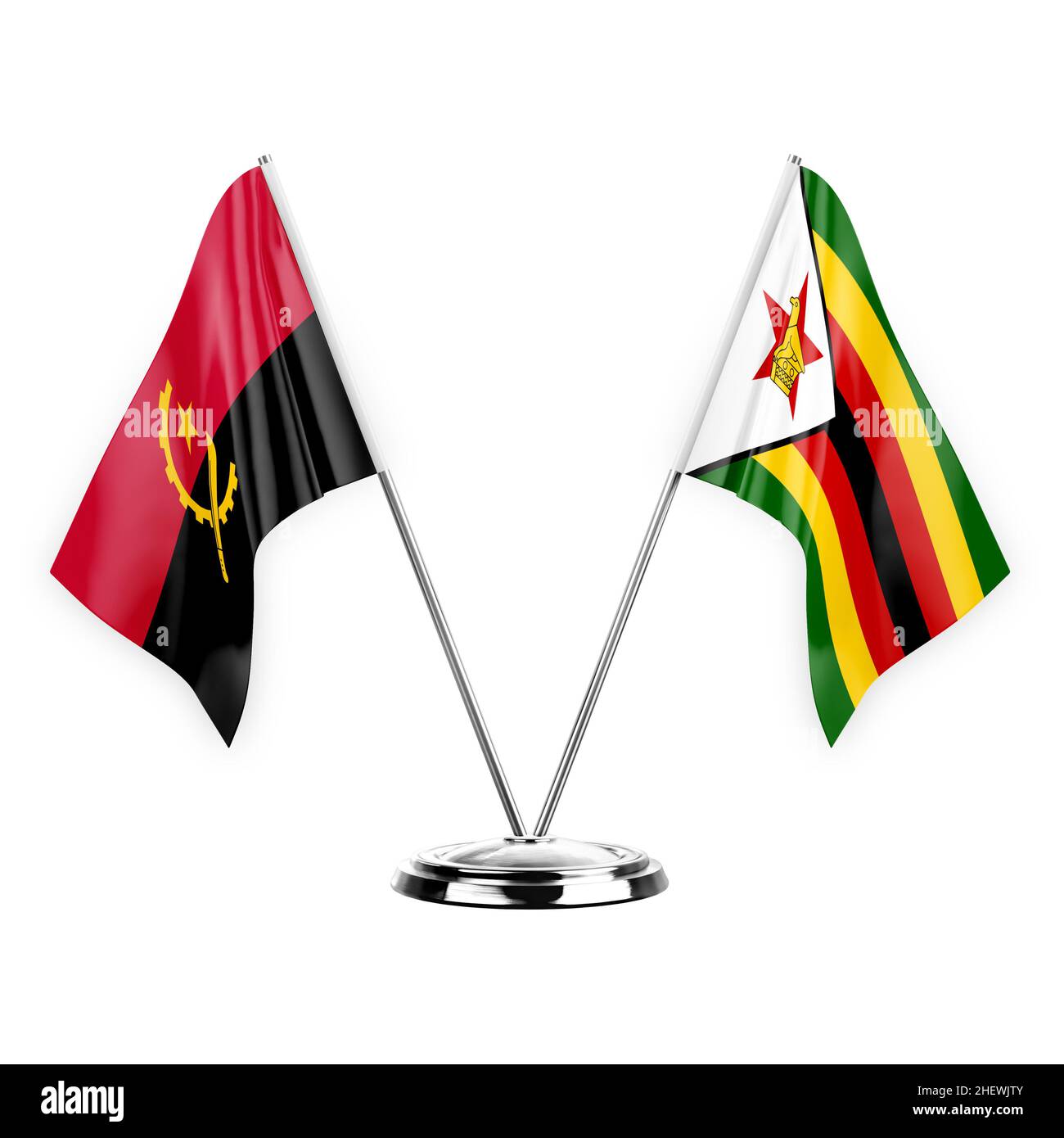Two table flags isolated on white background 3d illustration, angola ...