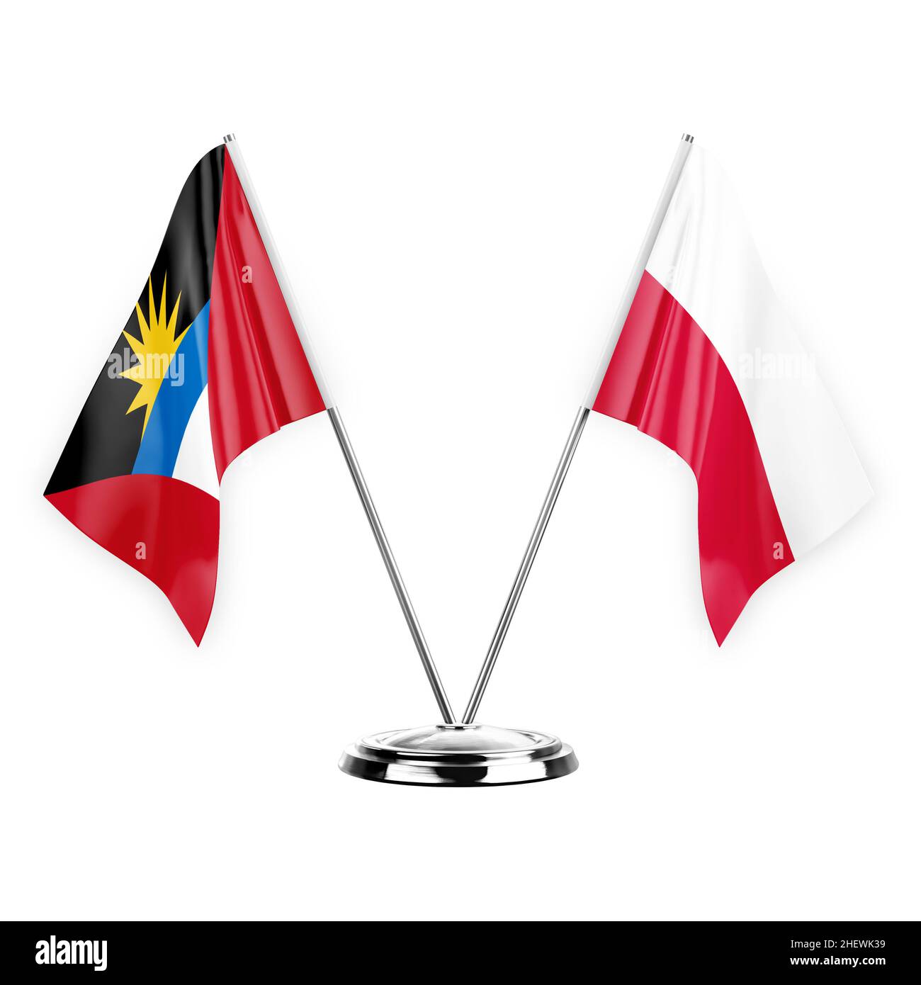 Two table flags isolated on white background 3d illustration, antigua ...