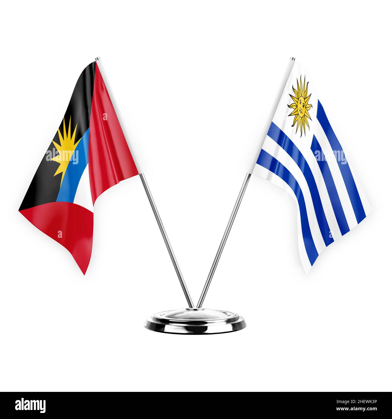 Two table flags isolated on white background 3d illustration, antigua ...