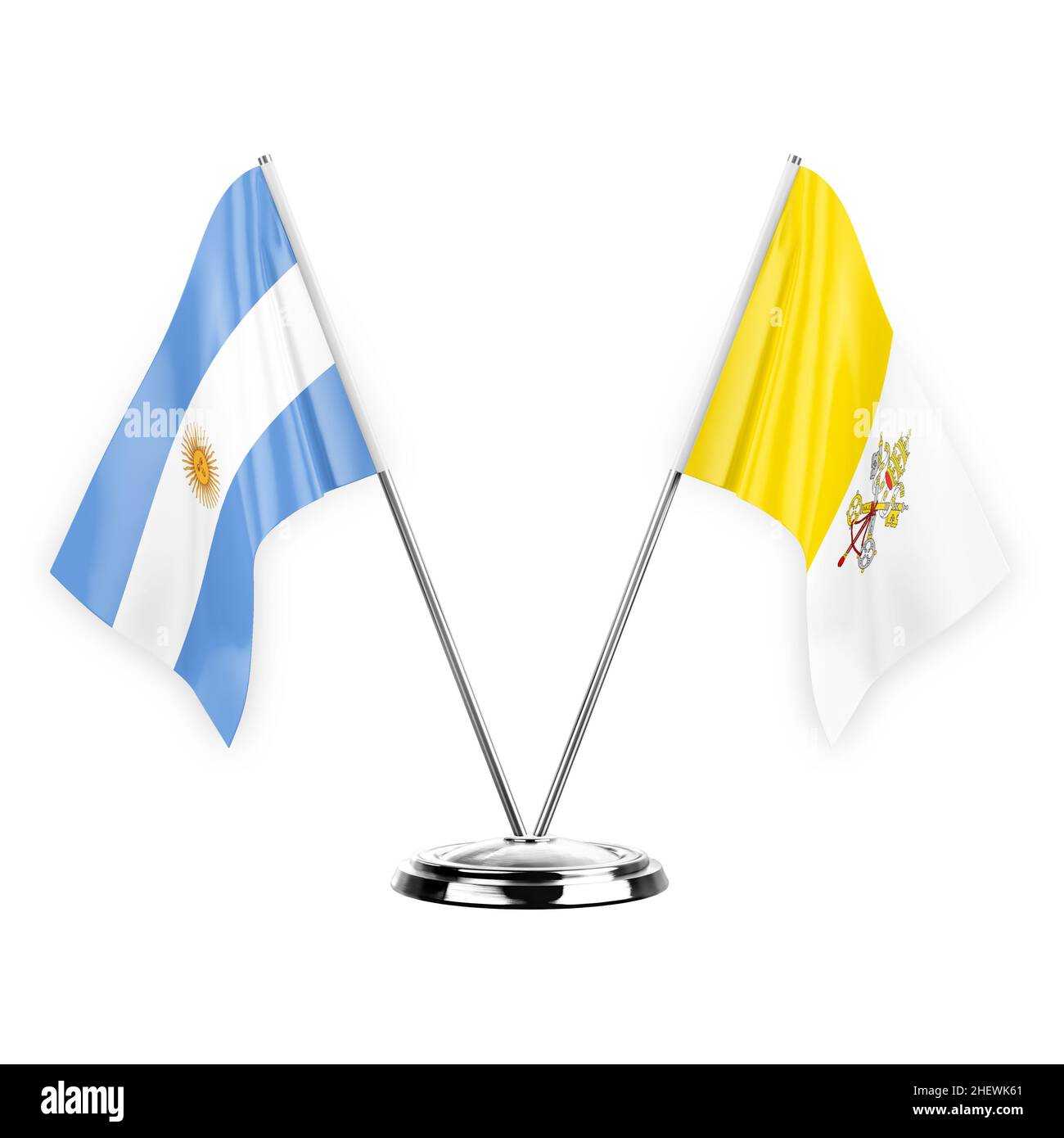 Two table flags isolated on white background 3d illustration, argentina ...