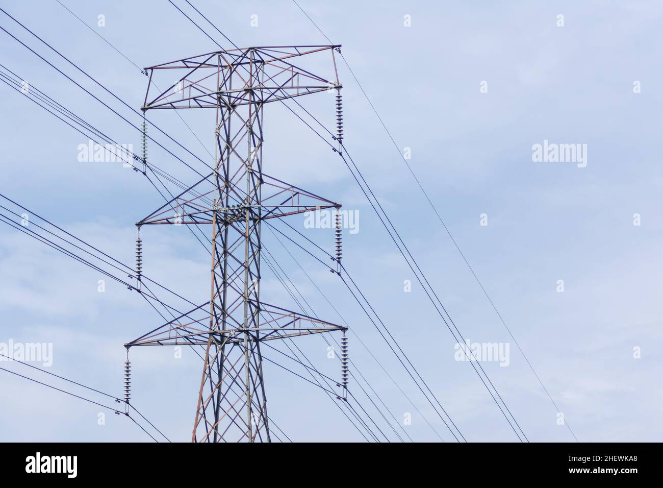 A massive and tall metal frame for electrical tower distribute the ...