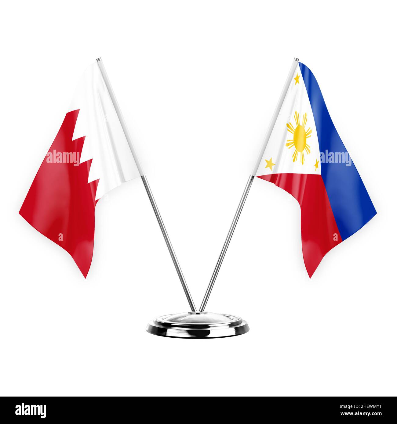 Two table flags isolated on white background 3d illustration, bahrain ...
