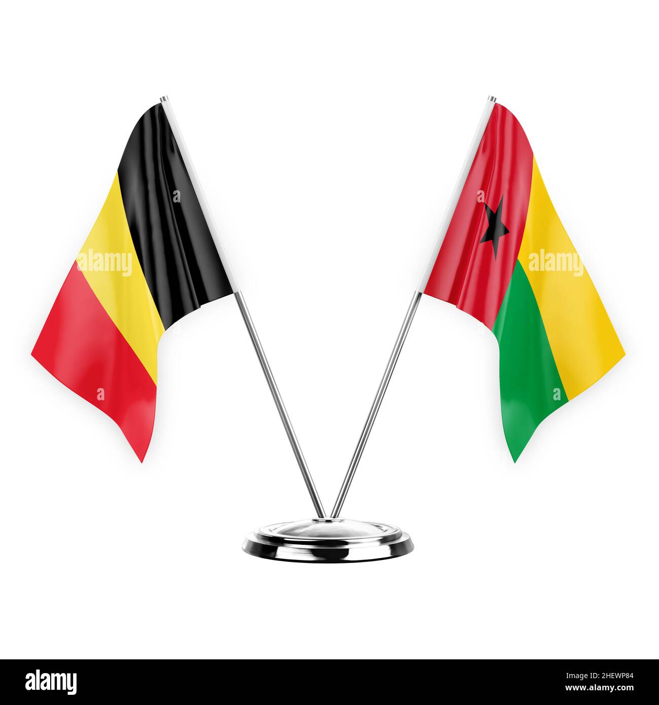Two table flags isolated on white background 3d illustration, belgium ...