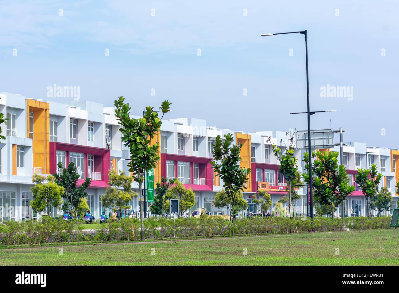 Beautiful and colorful city commercial area with beautiful public ...