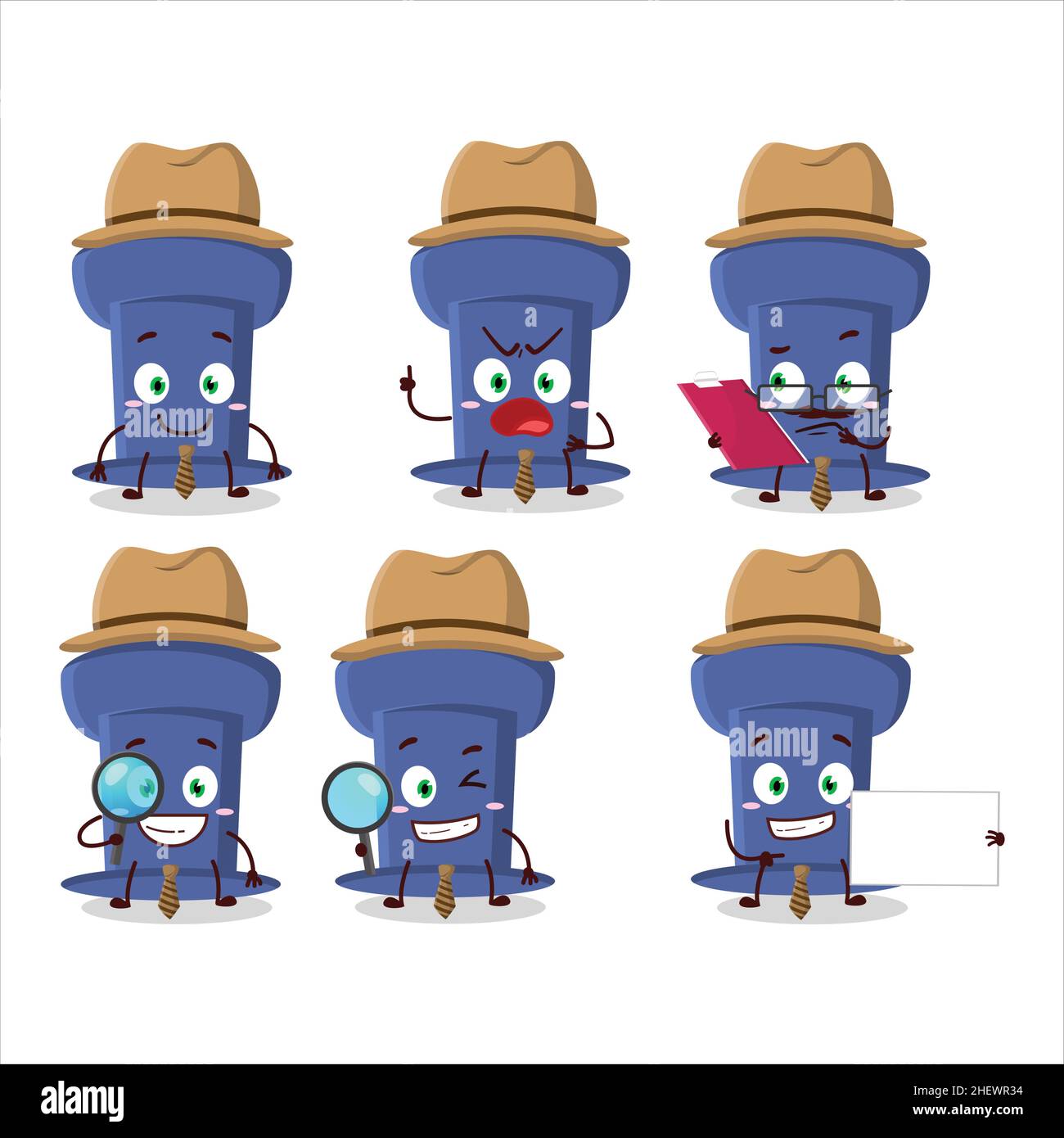 Detective blue push pin cute cartoon character holding magnifying glass ...