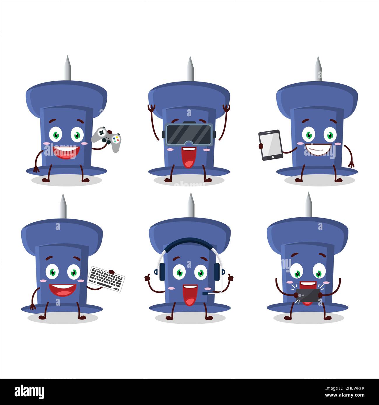 Blue Push Pin Cartoon Character Are Playing Games With Various Cute