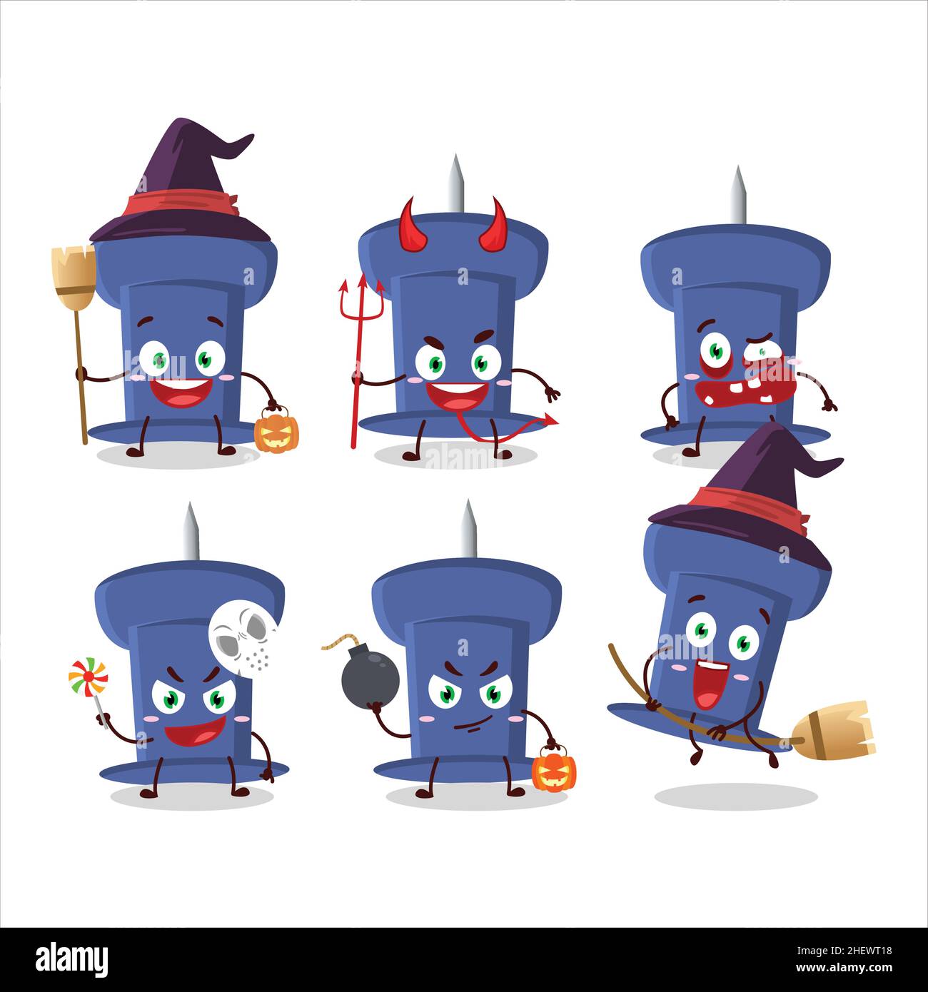 Halloween expression emoticons with cartoon character of blue push pin ...